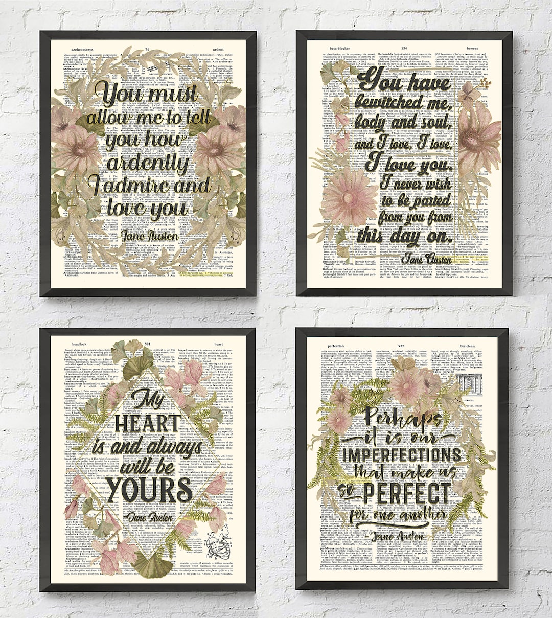 Jane Austen Quotes ART PRINTS, Set of 4, UNFRAMED, Literary Quote ...