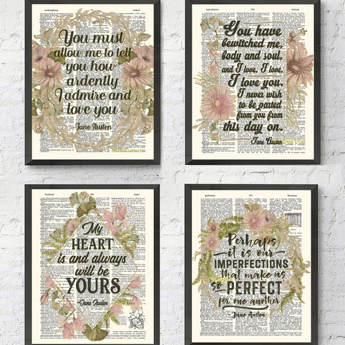 Jane Austen Quotes ART PRINTS Set of 4 UNFRAMED Literary | Etsy