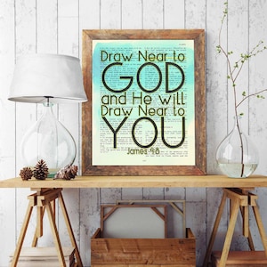 Draw Near to God - James 4:8 ART PRINT or CANVAS, Vintage Bible Page ...