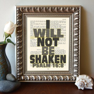 Vintage Bible Page Verse Scripture - I Will Not Be Shaken- Psalm 16:8 ...