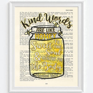 Vintage Bible Page Verse Scripture -kind Words Are Like Honey Sweet to ...