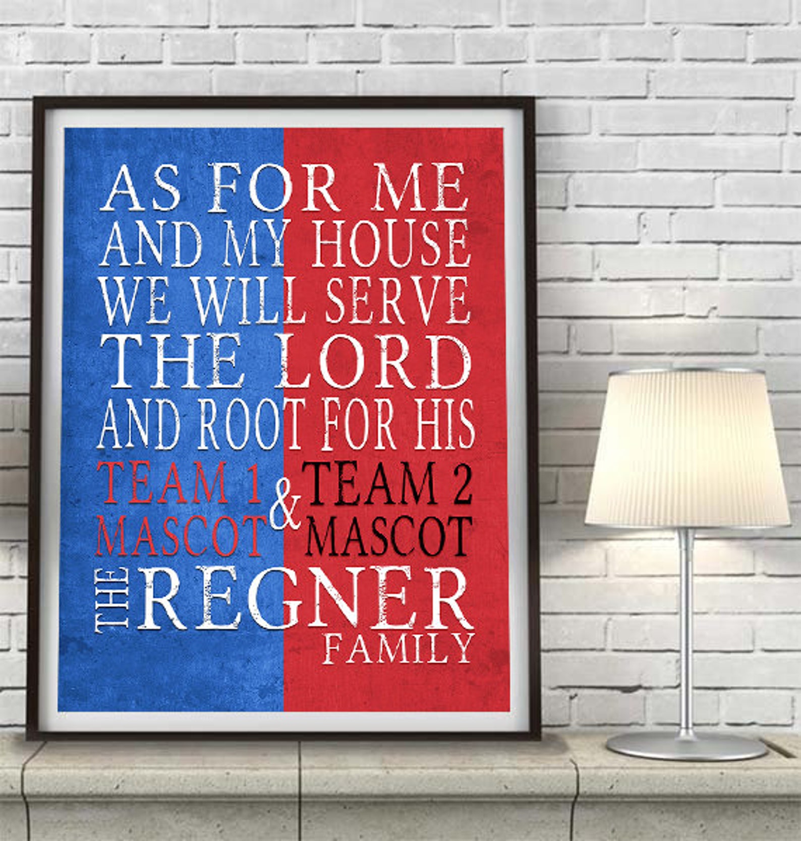 Custom Teams House Divided Art Print or Canvas, Personalized Family ...