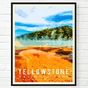 Yellowstone National Park Graphic Illustration Art Print or Canvas ...