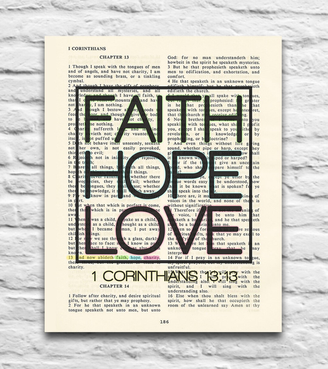 1 Corinthians 13:13 - Faith Hope Love - Vintage Highlighted Bible Page ...