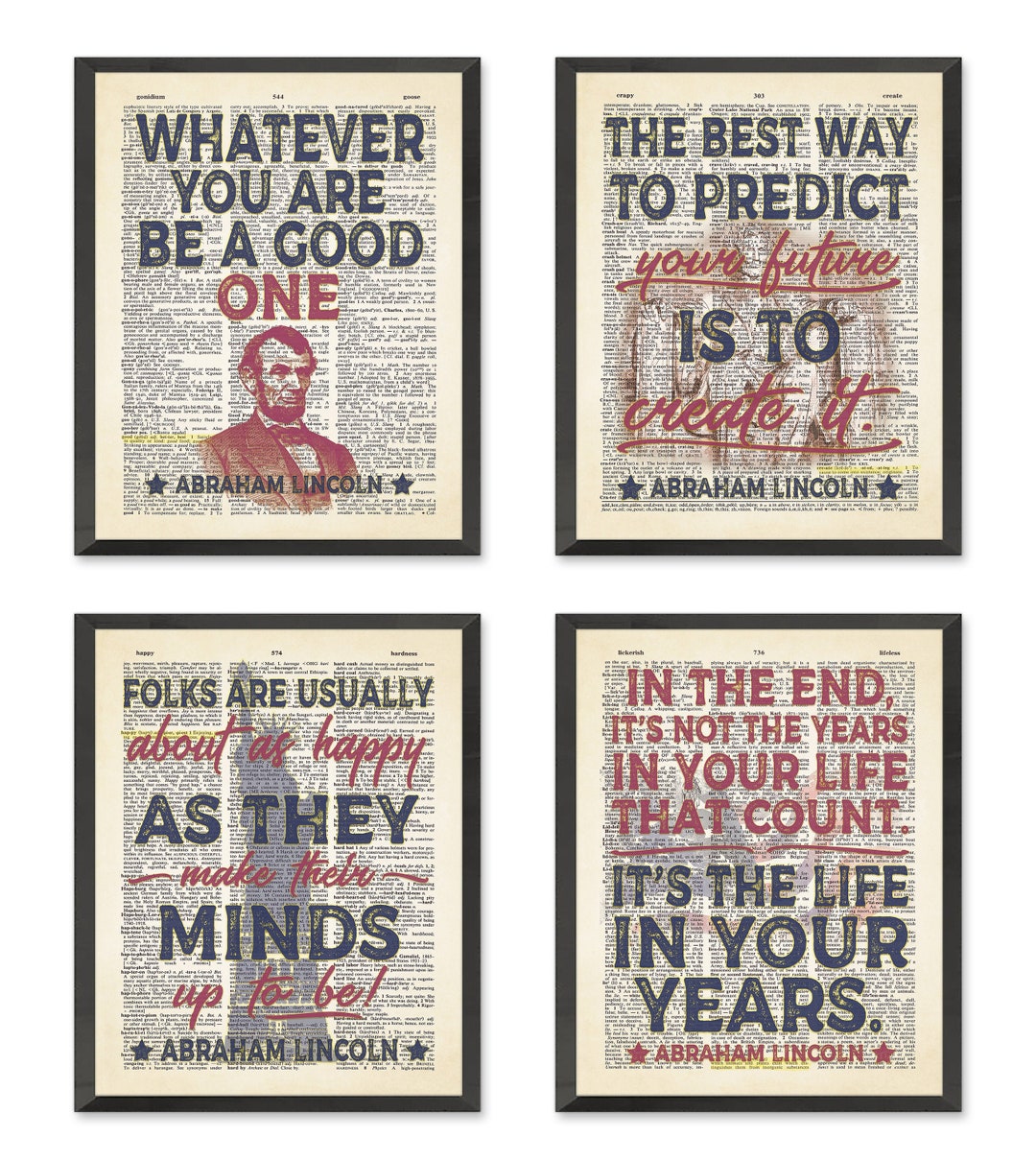 Abraham Lincoln Quote Art Prints, Set of 4, UNFRAMED, Vintage ...