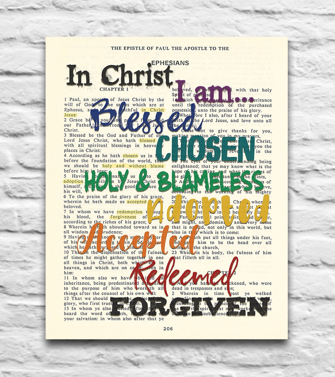 Ephesians 1 -in Christ I Am Blessed Chosen Holy - Vintage Bible Page ...