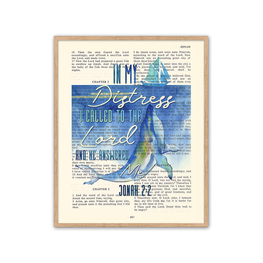 In My Distress I Called to the Lord - Jonah 2:2 ART PRINT or CANVAS, Vintage Bible Page Verse ...