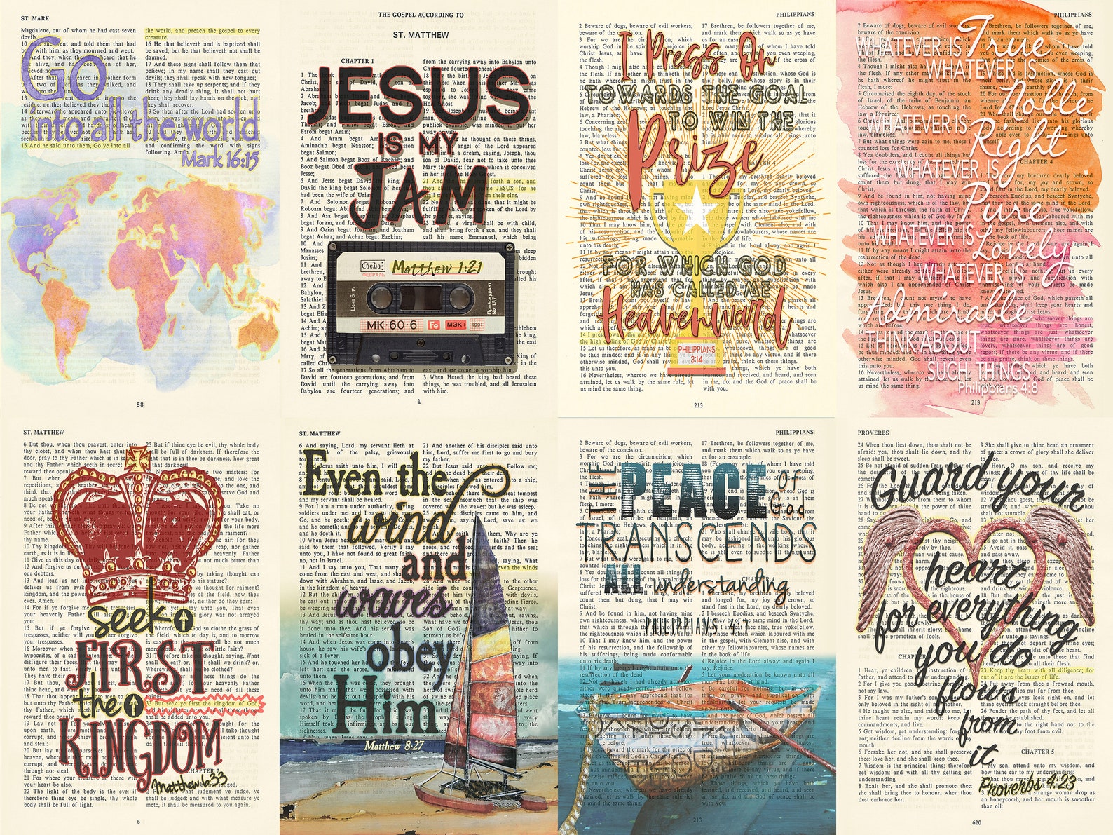 40 Piece Colorful Bible Page Verse Collage Kit Christian | Etsy