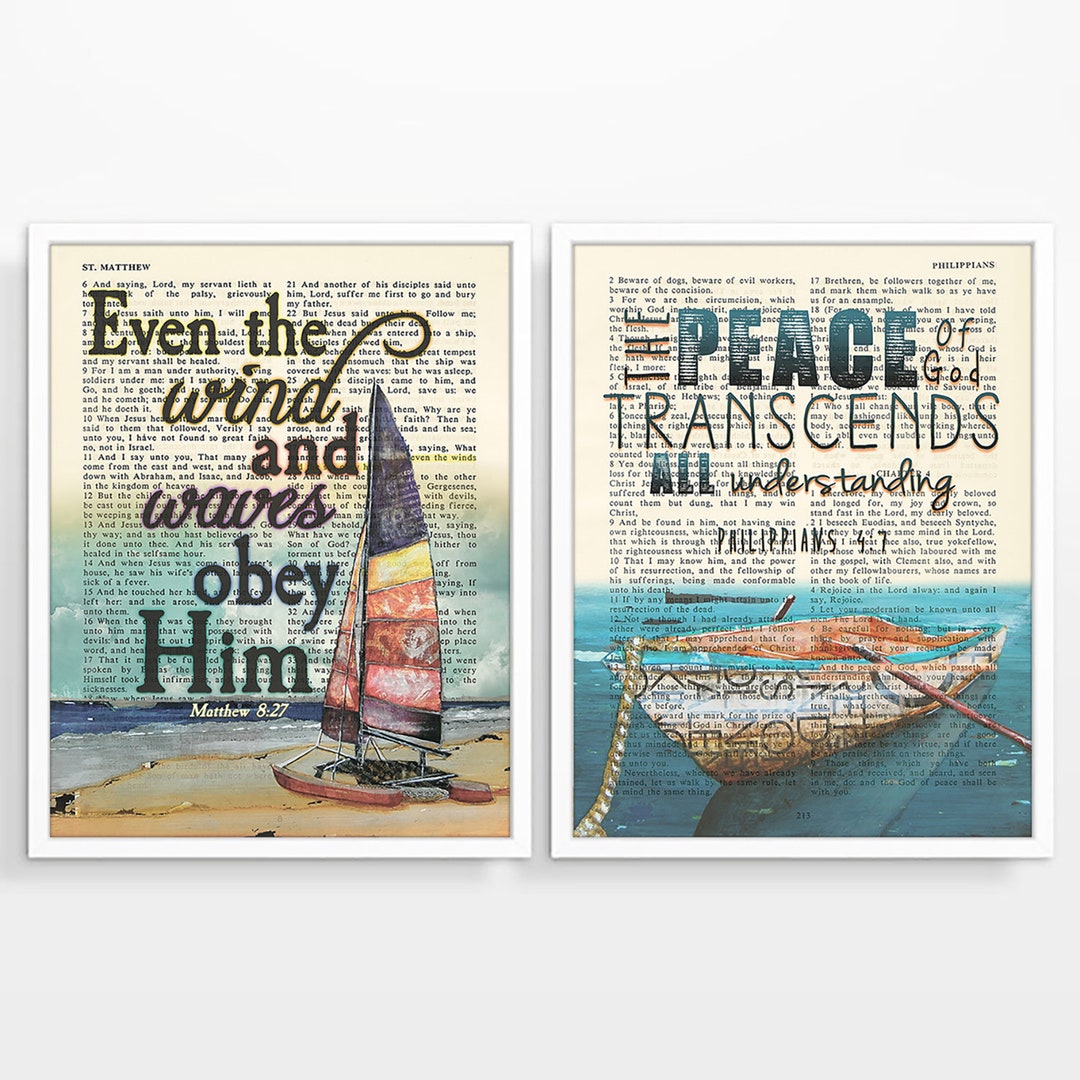 Nautical Bible Verse Art Prints, Boat Theme Set, Matthew 8:27 ...