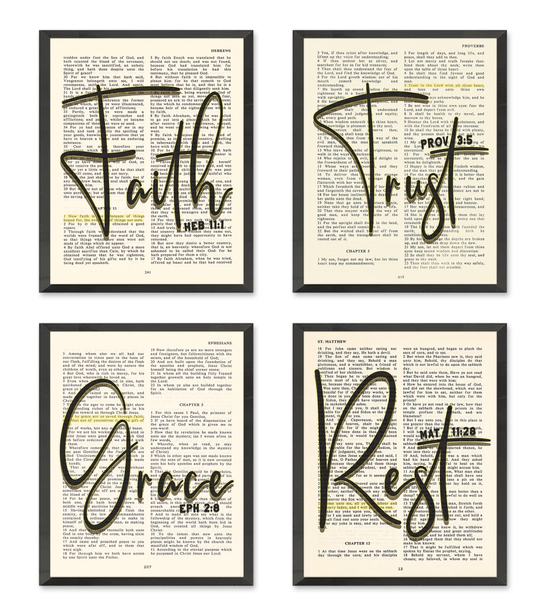 One Word Bible Verse Art Prints, Set of 4,UNFRAMED, Christian Gift ...