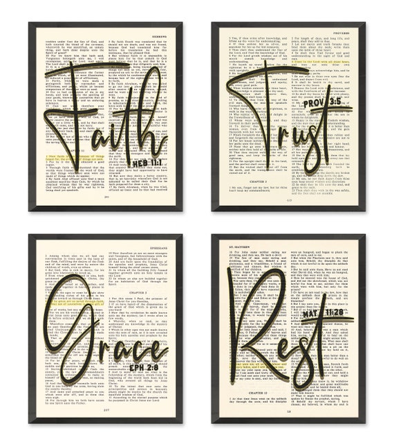 One Word Bible Verse Art Prints Set of 4UNFRAMED Christian | Etsy