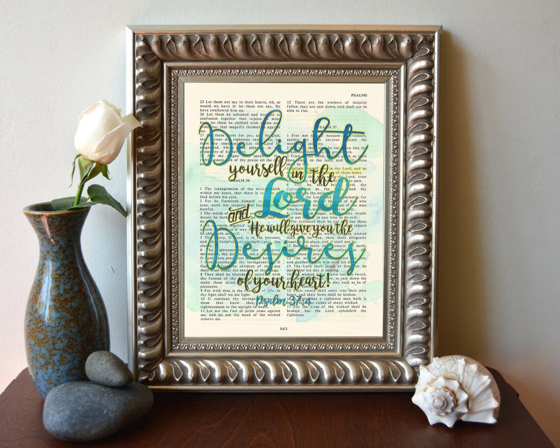 Vintage Bible Page Verse Scripture -delight Yourself in the Lord ...