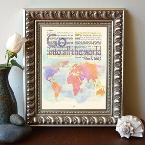 Vintage Bible Page Verse Scripture - Go Into All the World - Mark 16:15 ...