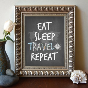 Eat Sleep Travel Repeat - Typography Inspirational UNFRAMED Art PRINT ...