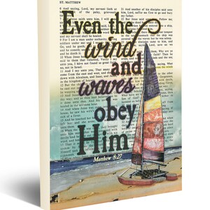 Vintage Bible Page Verse Scripture - Even the Wind and Waves Obey Him ...