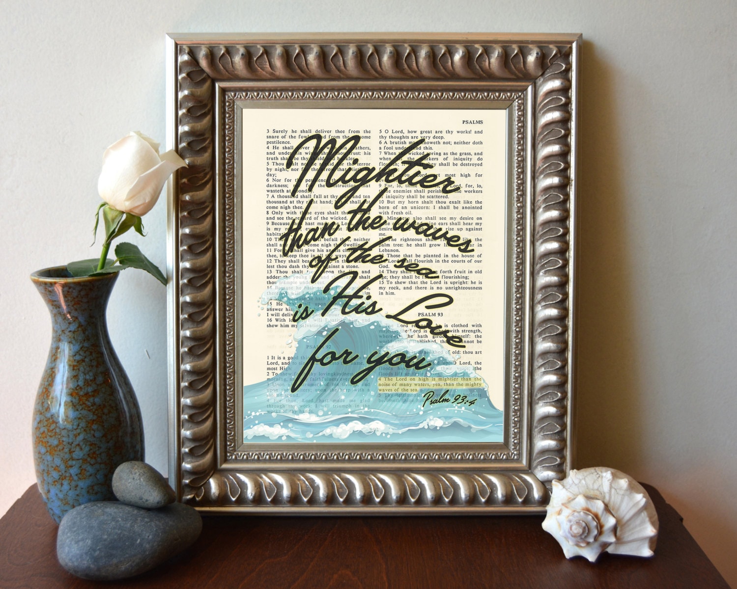 Vintage Bible Page Verse - Mightier Than the Waves of the Sea is His ...
