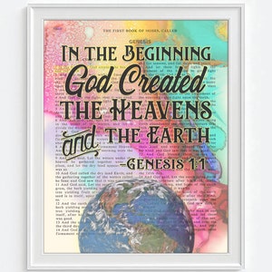 Vintage Bible Page Verse -in the Beginning God Created the Heavens and ...
