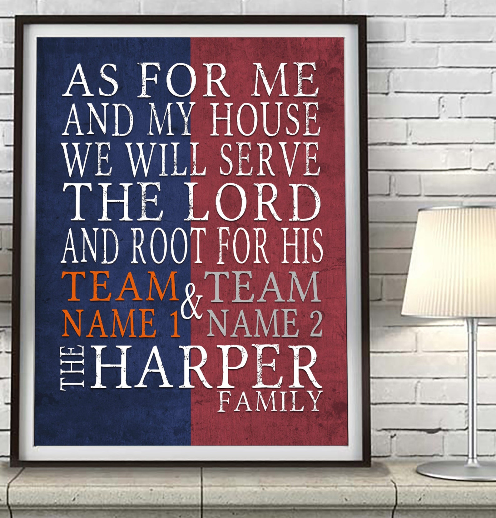 Custom Teams House Divided Art Print or Canvas, Personalized Family ...