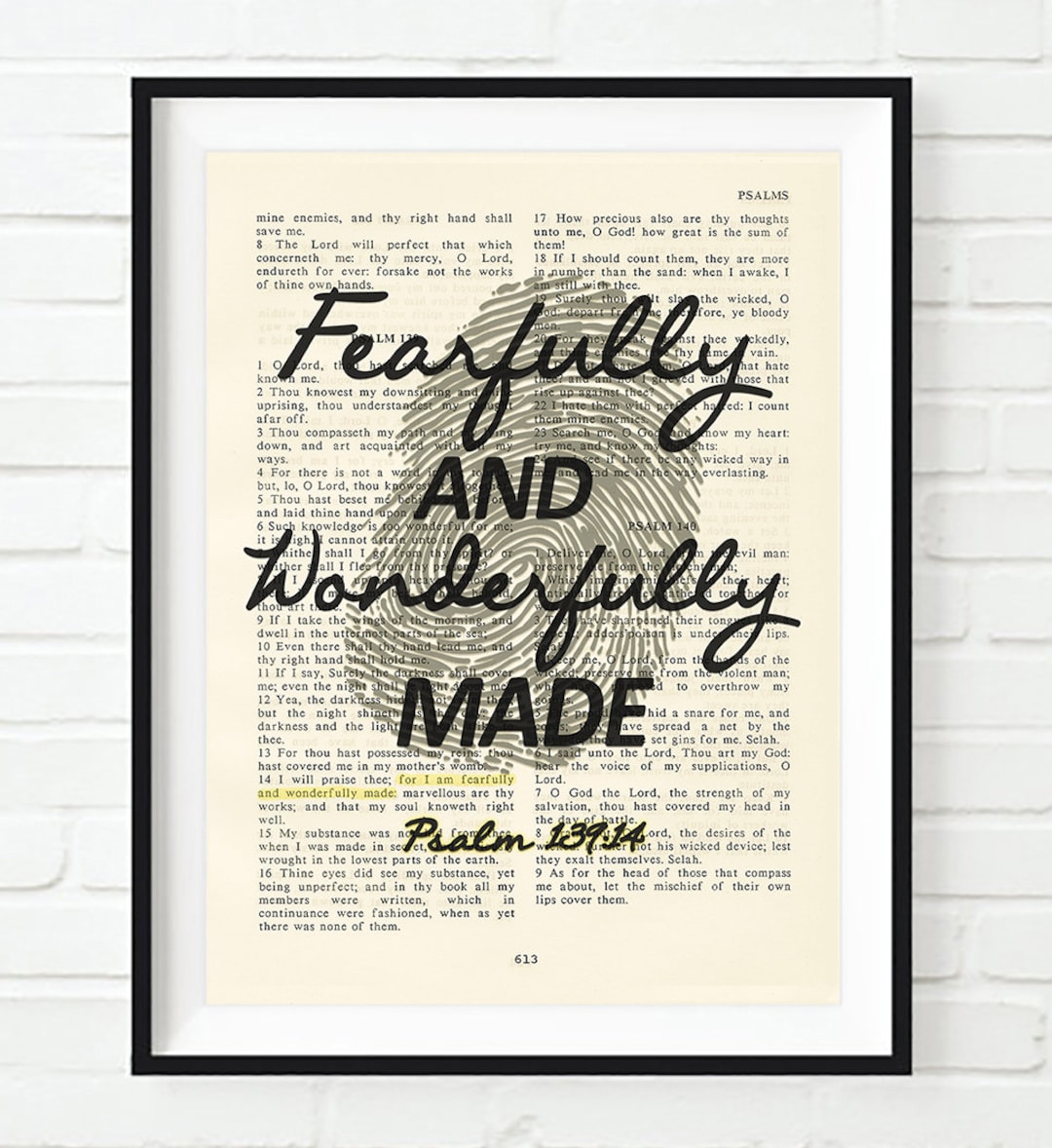 Vintage Bible Page Verse Scripture- Fearfully and Wonderfully Made ...