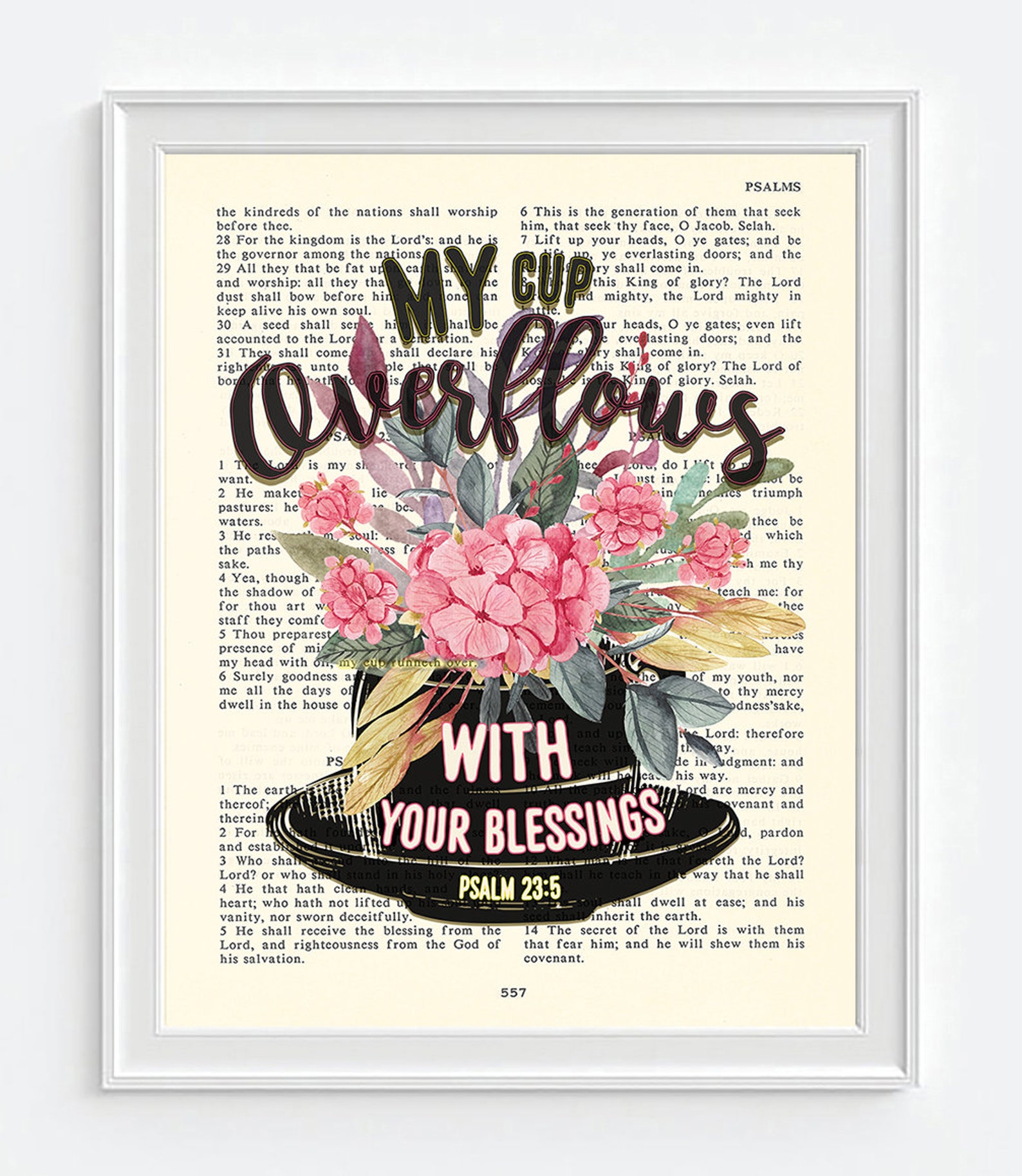 Vintage Bible Page Verse my Cup Overflows With Your Blessings | Etsy
