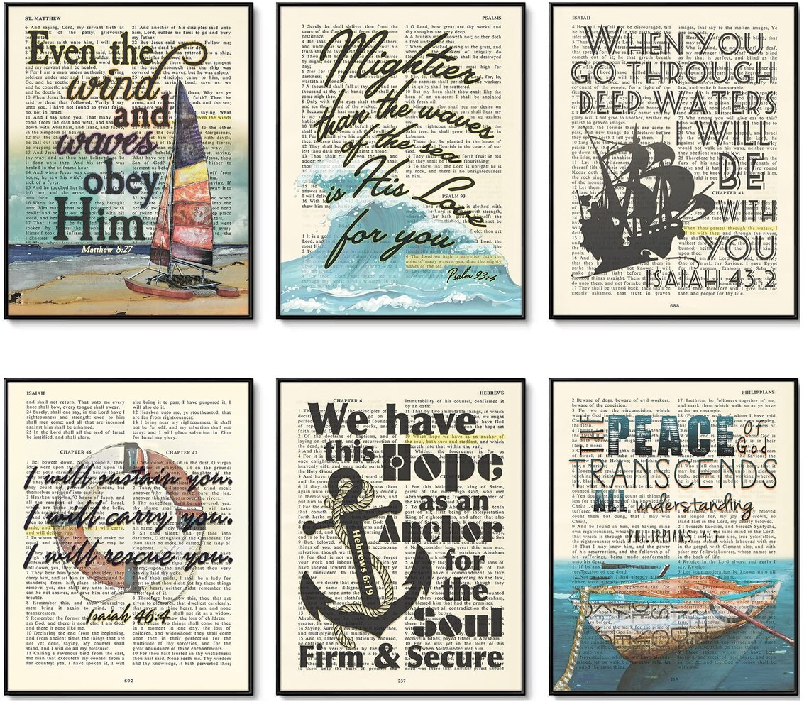 Nautical Bible Verse Art Prints Set of 6 UNFRAMED Christian | Etsy