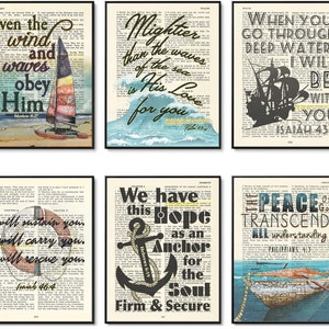 Nautical Bible Verse Art Prints, Set of 6, UNFRAMED, Christian Art Gift ...