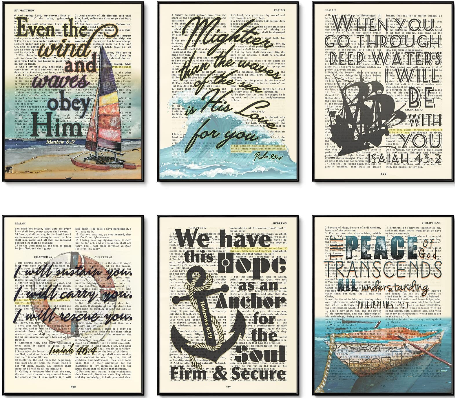 Nautical Bible Verse Art Prints Set of 6 UNFRAMED Christian - Etsy