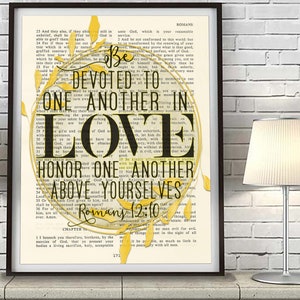 Vintage Bible Page Verse Scripture- Be Devoted to One Another in Love ...