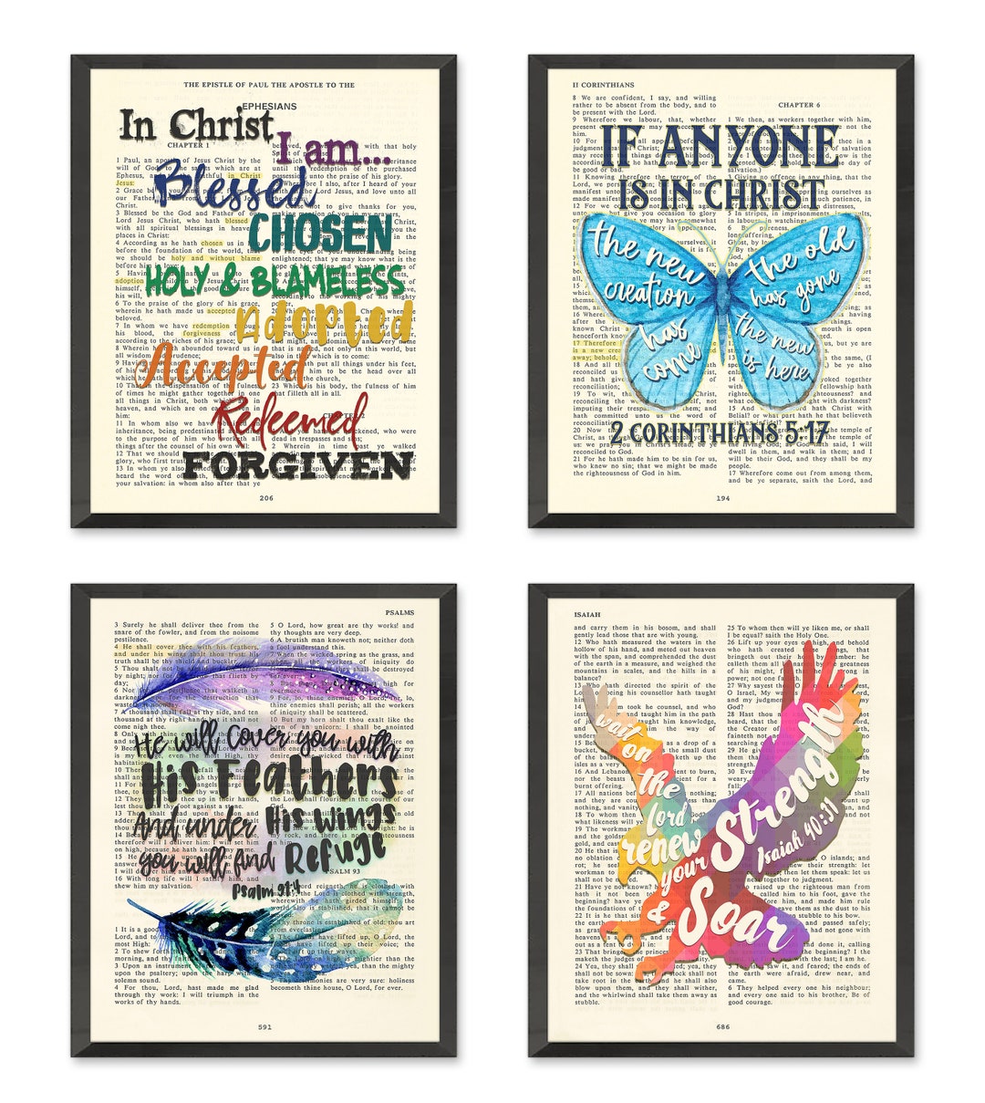 Colorful Bible Verse Favorites Art Prints, Set of 4, UNFRAMED ...