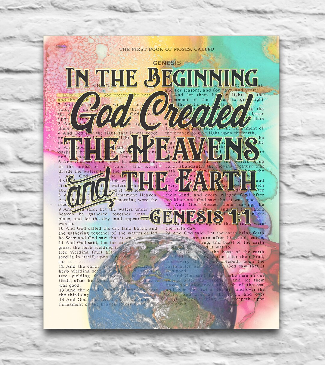 Vintage Bible Page Verse -in the Beginning God Created the Heavens and ...