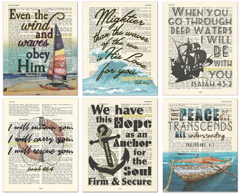 Nautical Bible Verse Art Prints Set of 6 UNFRAMED Christian | Etsy