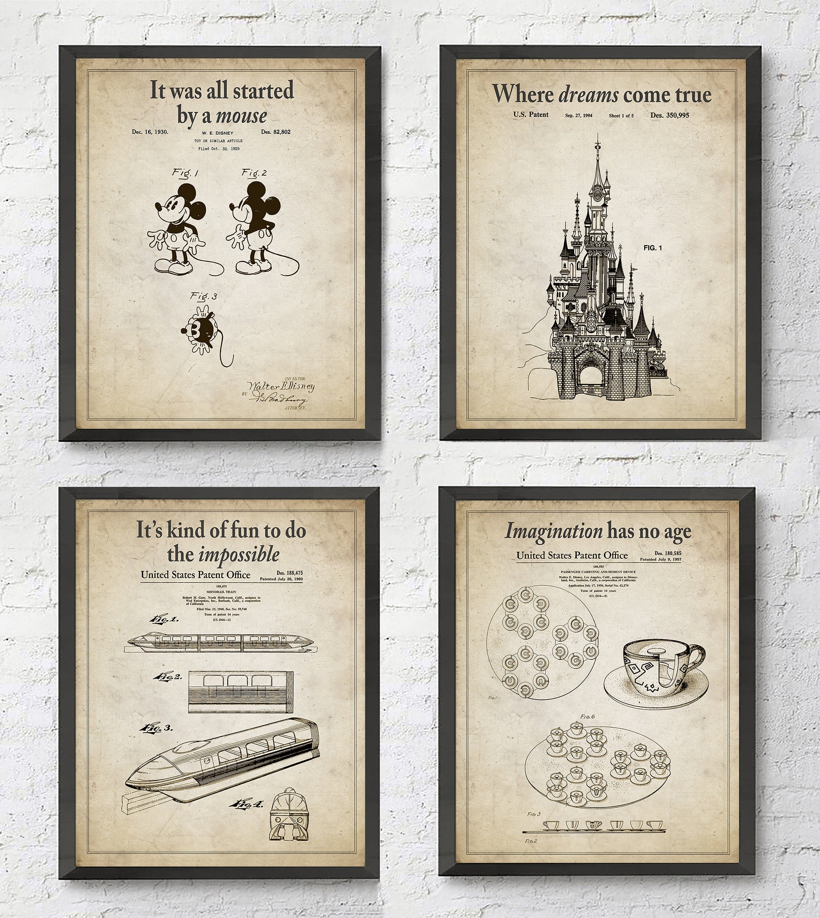 Disney Themed Patent Art Prints With Slogans Set of - Etsy