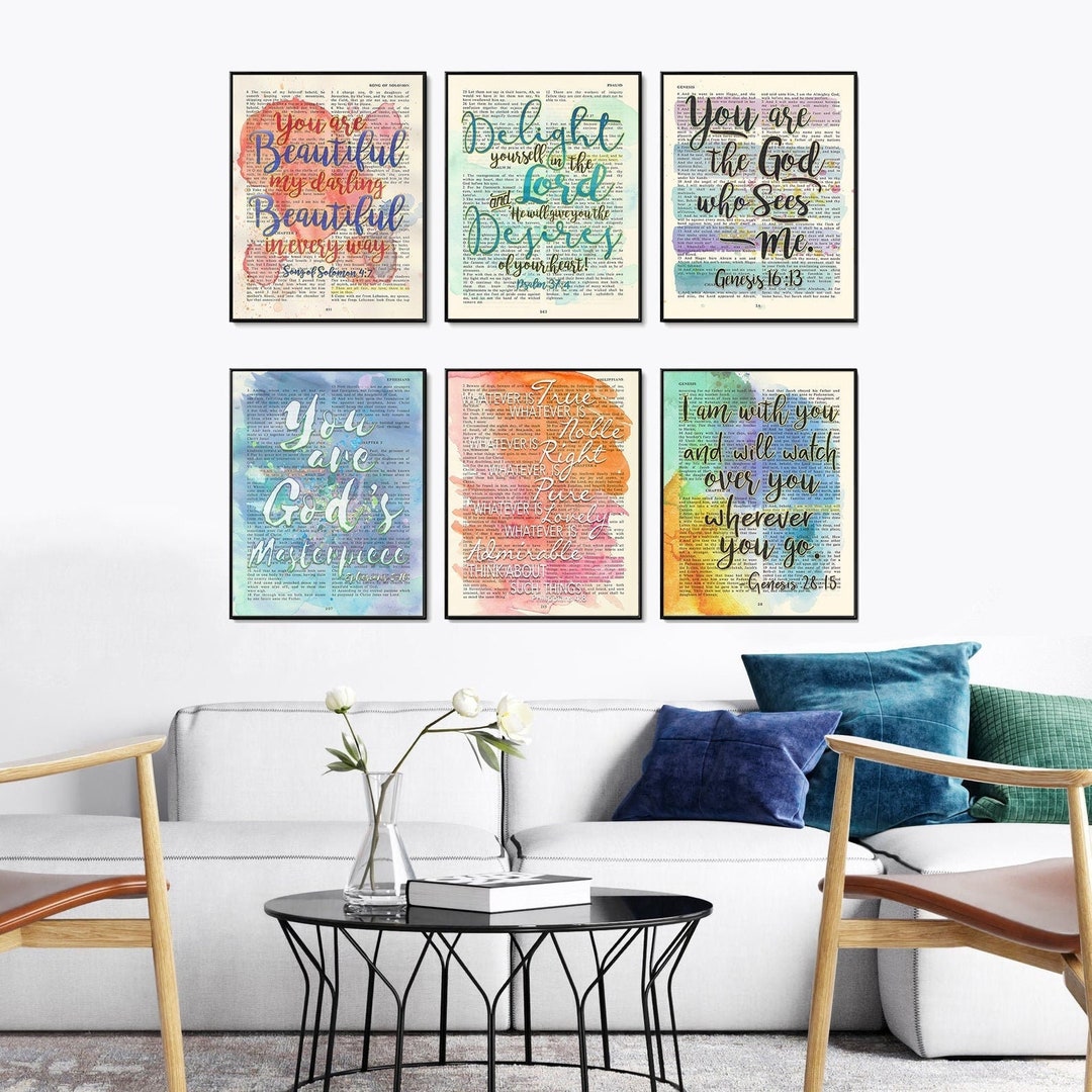 Watercolor Bible Verse Art Prints, Set of 6, UNFRAMED, Christian Art ...