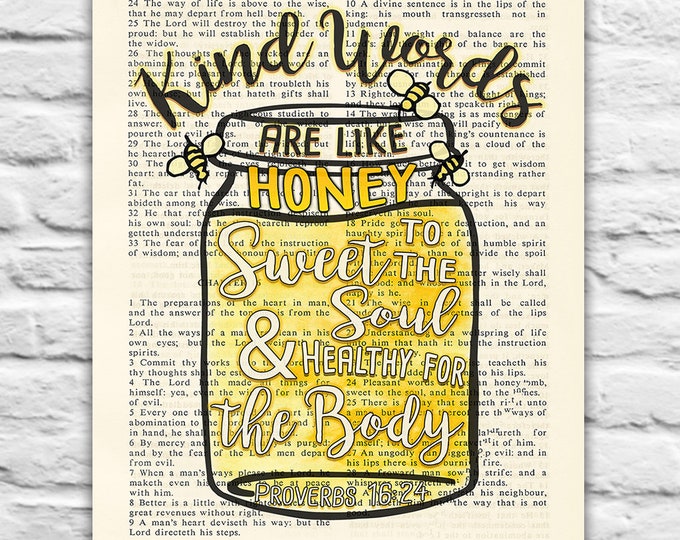Vintage Bible Page Verse -kind Words Are Like Honey, Sweet to the Soul ...