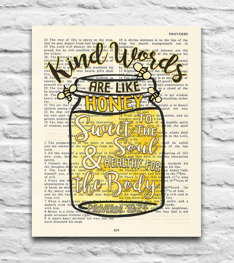 Vintage Bible Page Verse kind Words Are Like Honey Sweet to | Etsy