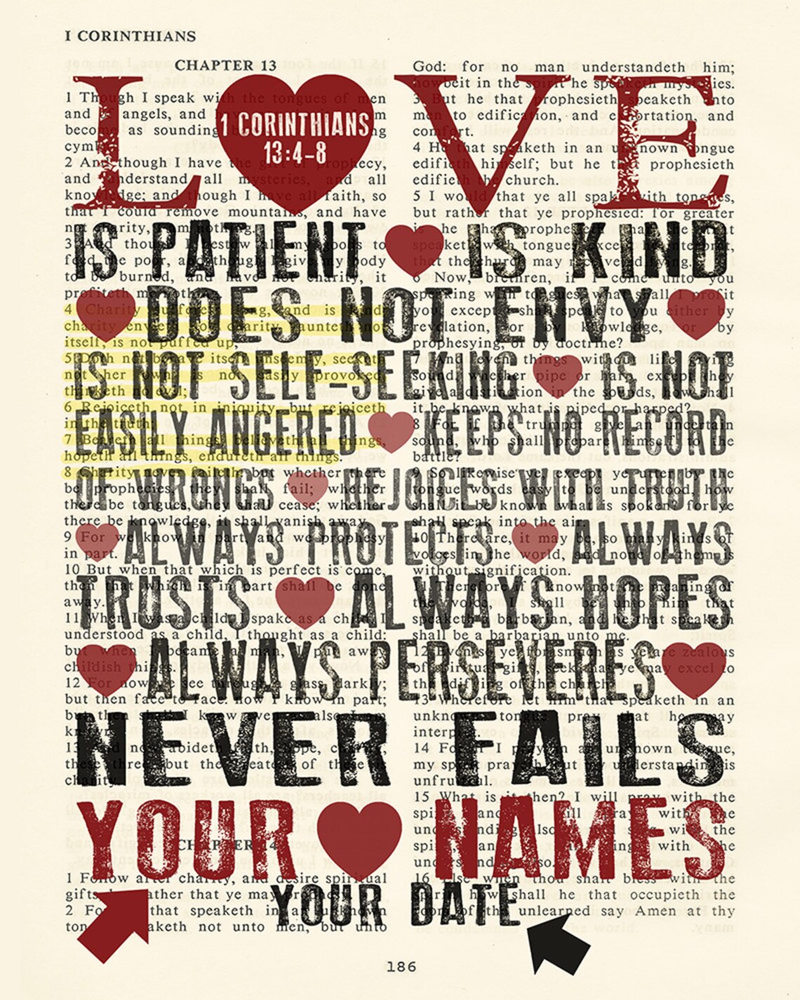 Custom Wedding Personalized ART PRINT or CANVAS Vintage Bible Verse ...
