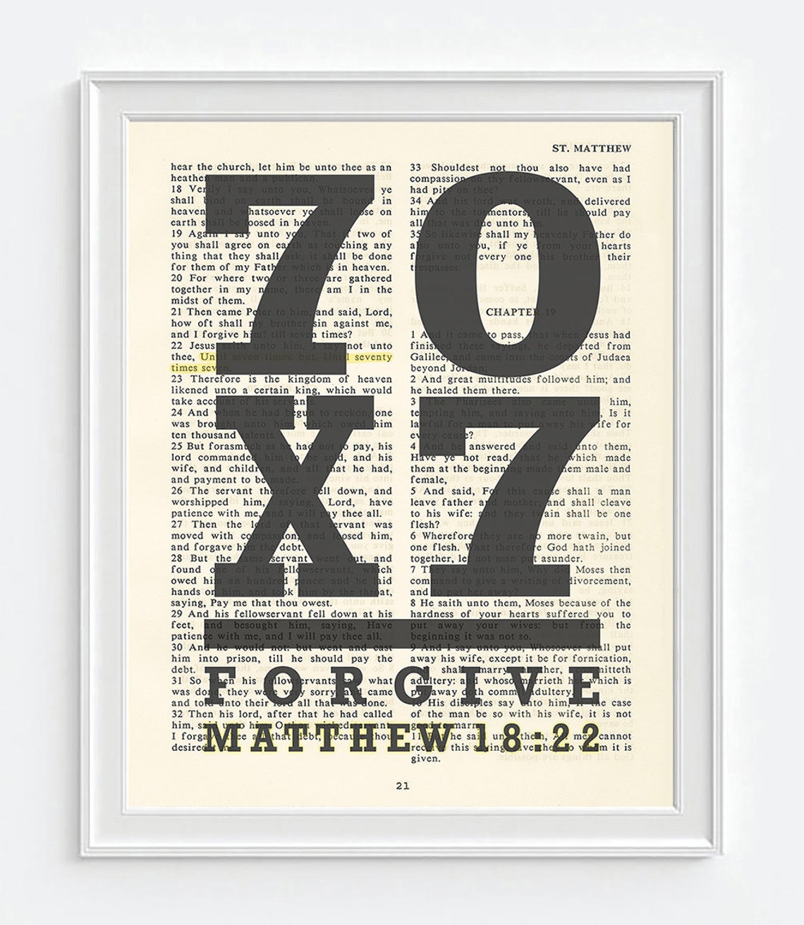 Vintage Bible Page Verse Scripture 70 X 7 Forgive Matthew | Etsy