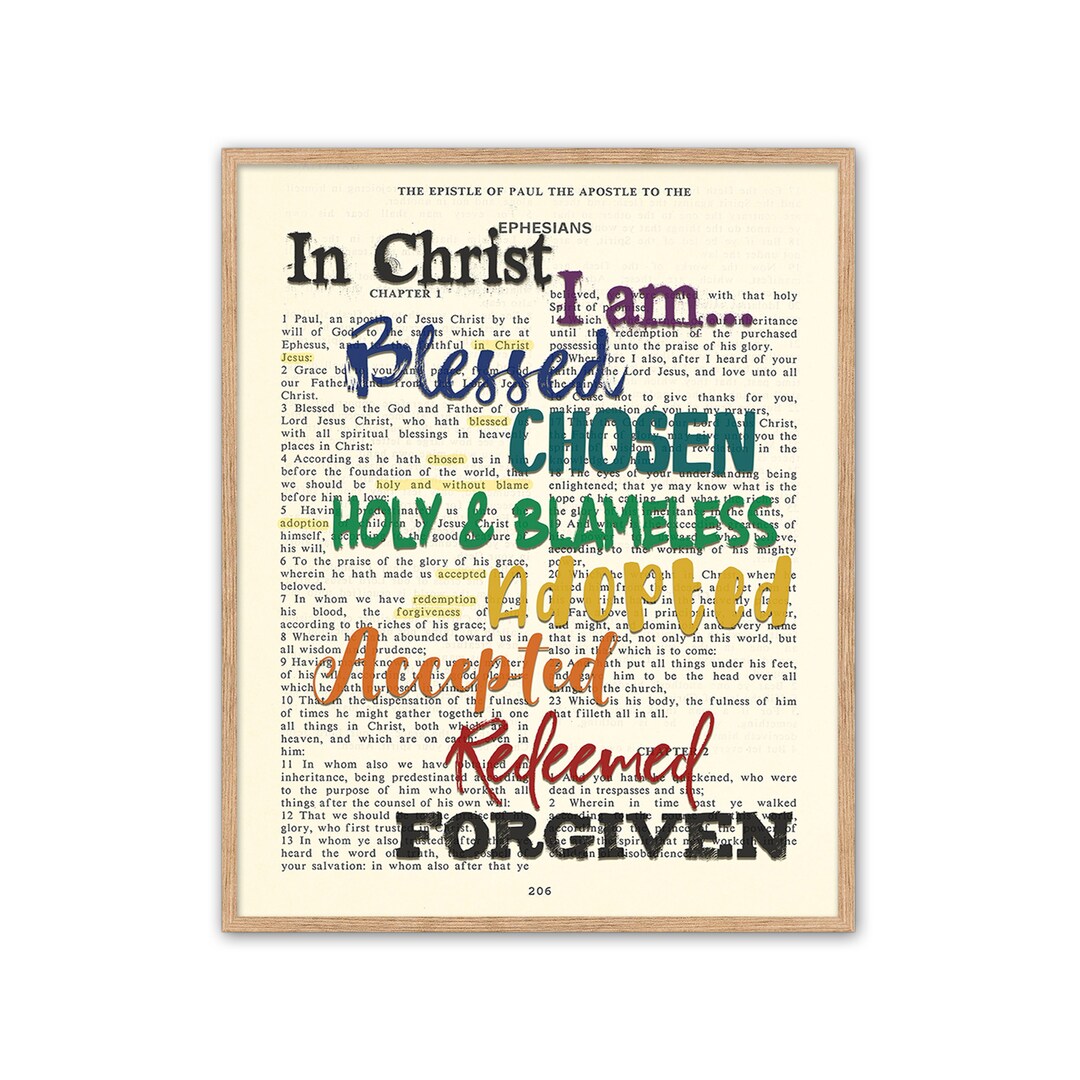 In Christ I Am -ephesians 1 ART PRINT or CANVAS, Vintage Bible Page ...