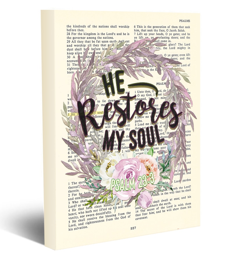 Vintage Bible Page Verse Scripture he Restores My Soul Psalm - Etsy