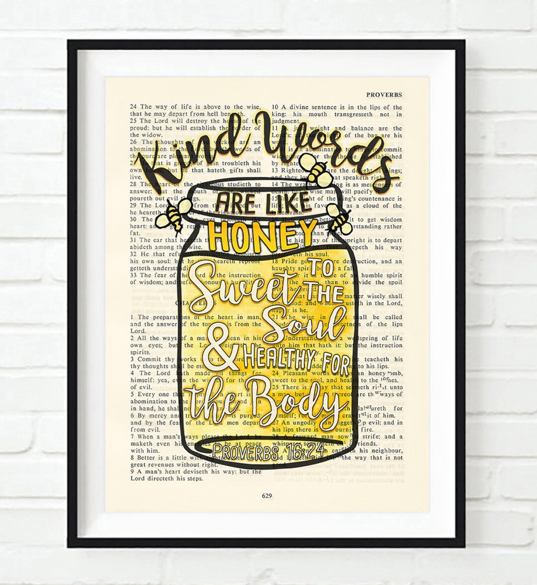 Vintage Bible Page Verse Scripture -kind Words Are Like Honey Sweet to ...