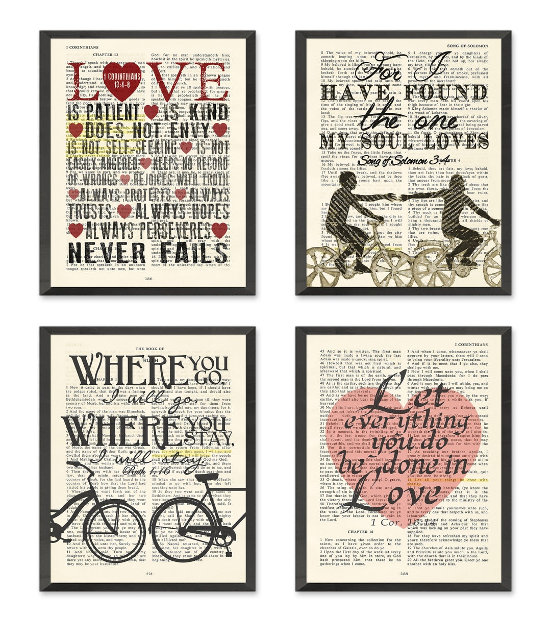 Love Bible Verse Favorites Art Prints, Set of 4, UNFRAMED, Christian ...