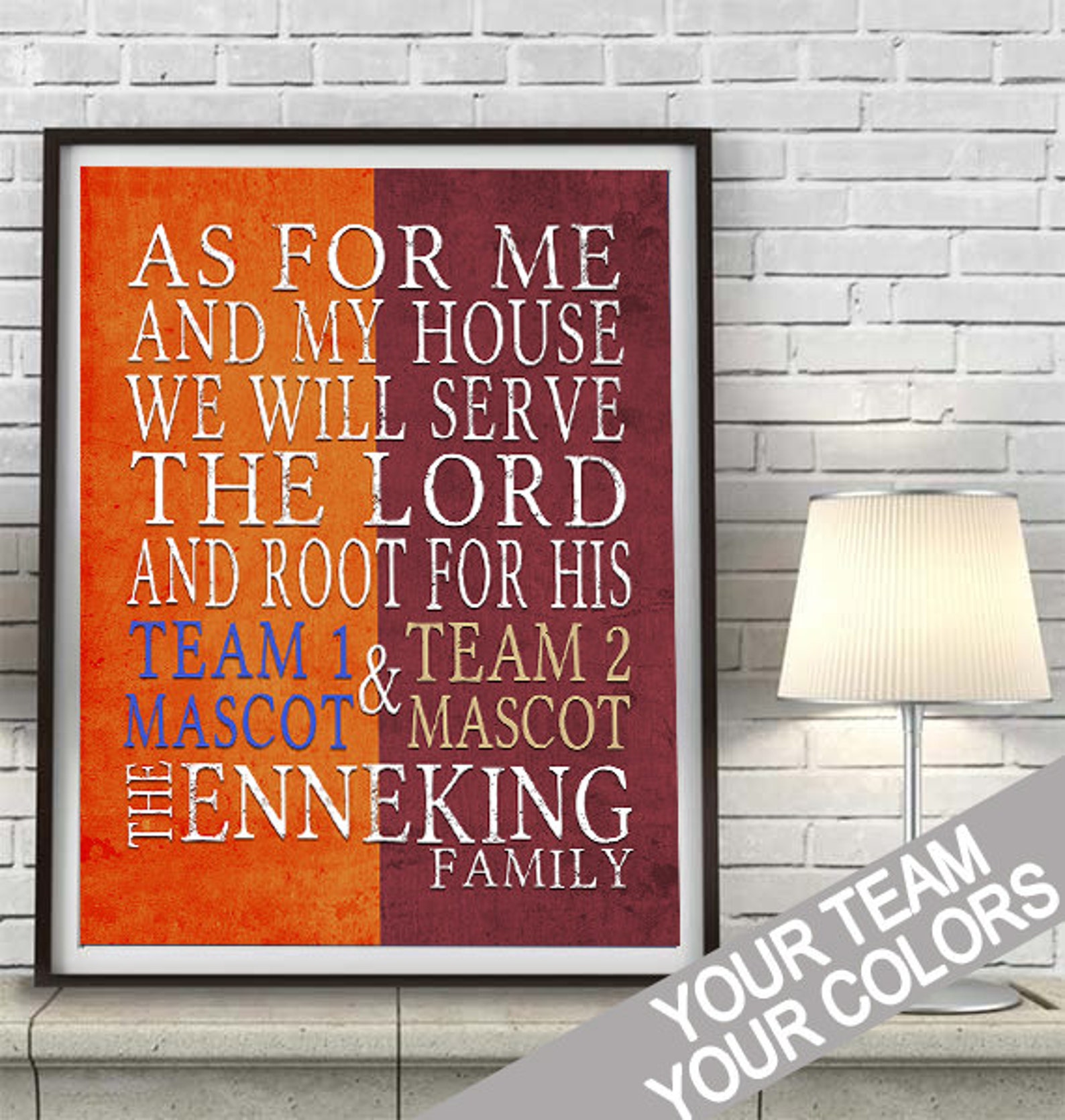 Custom Teams House Divided Art Print or Canvas, Personalized Family ...