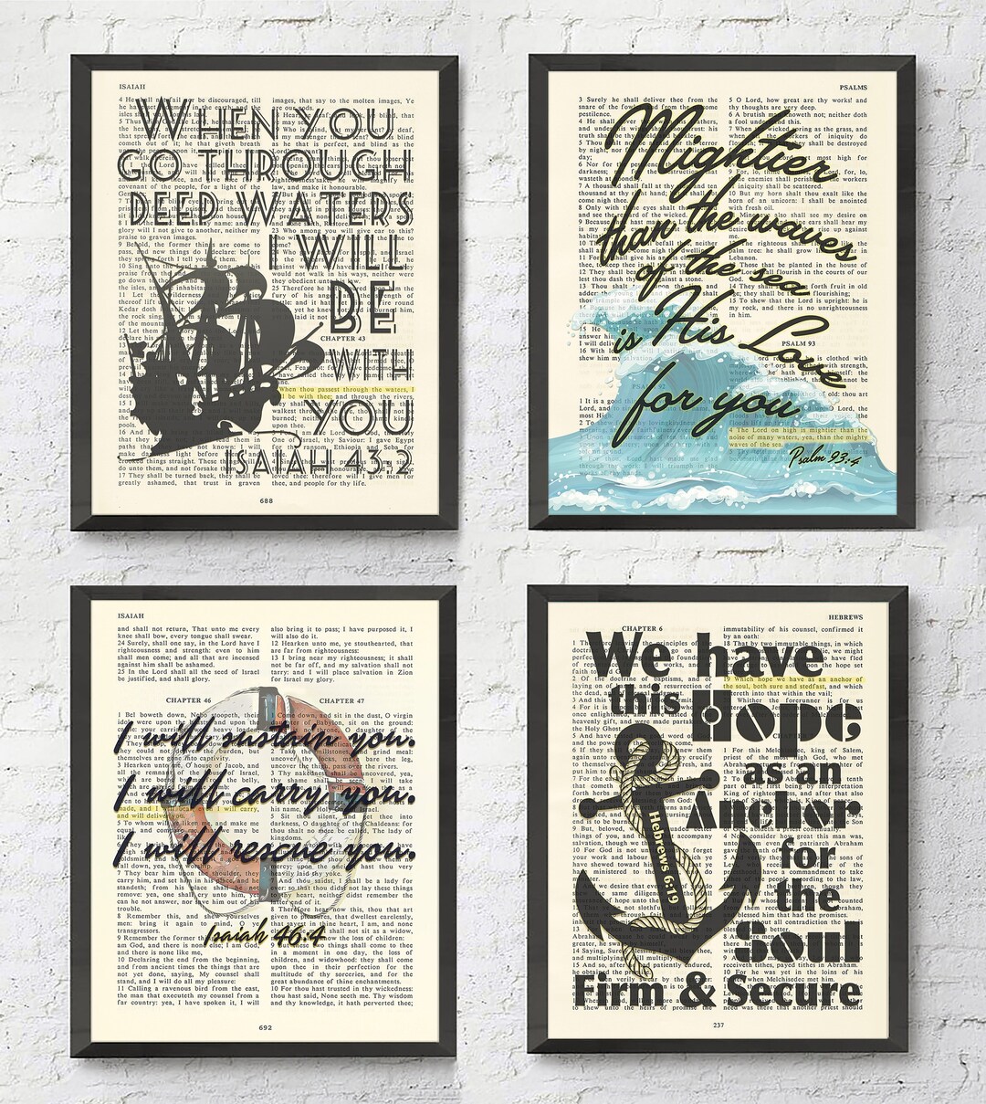 Nautical Bible Verse Favorite Art Prints, Set of 4, UNFRAMED, Vintage ...