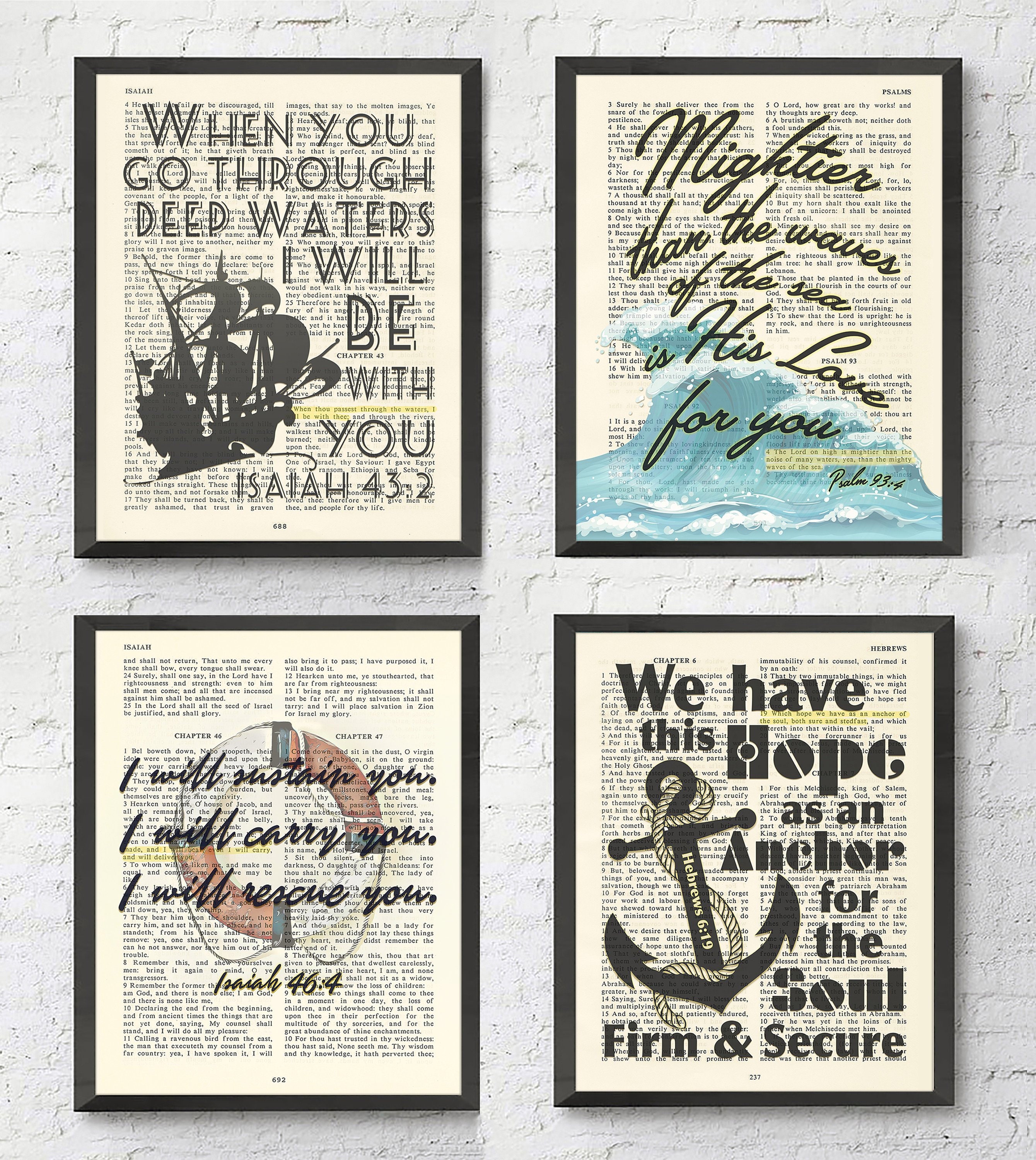Nautical Bible Verse Favorite Art Prints, Set of 4, UNFRAMED, Vintage ...