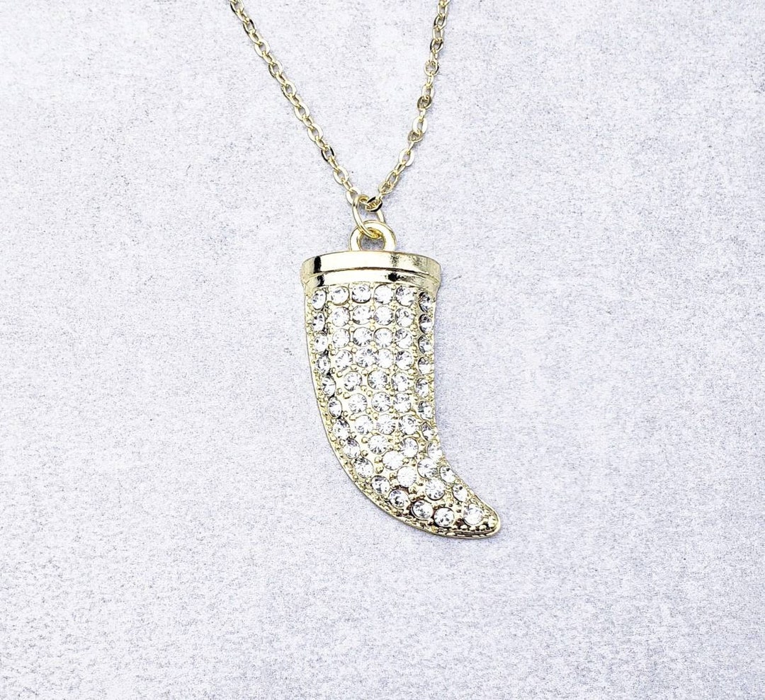 Gold Rhinestone Tusk Pendant Necklace| Long Gold Pendant Necklace| Gold ...