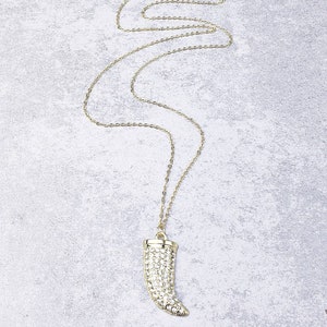 Gold Rhinestone Tusk Pendant Necklace| Long Gold Pendant Necklace| Gold ...