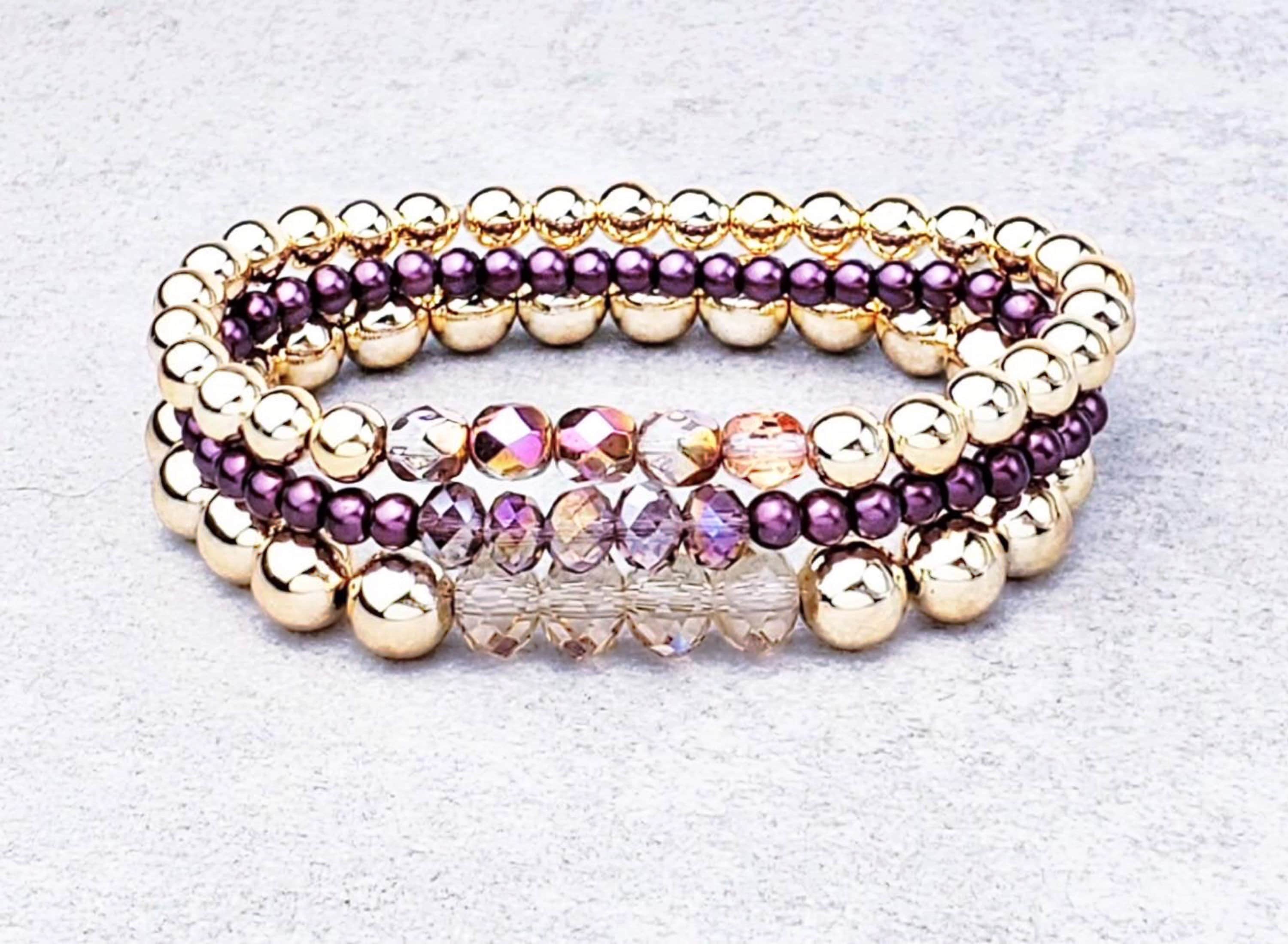 Bracelet Stack Gold Bead Bracelet Pearl Crystal Bracelet | Etsy