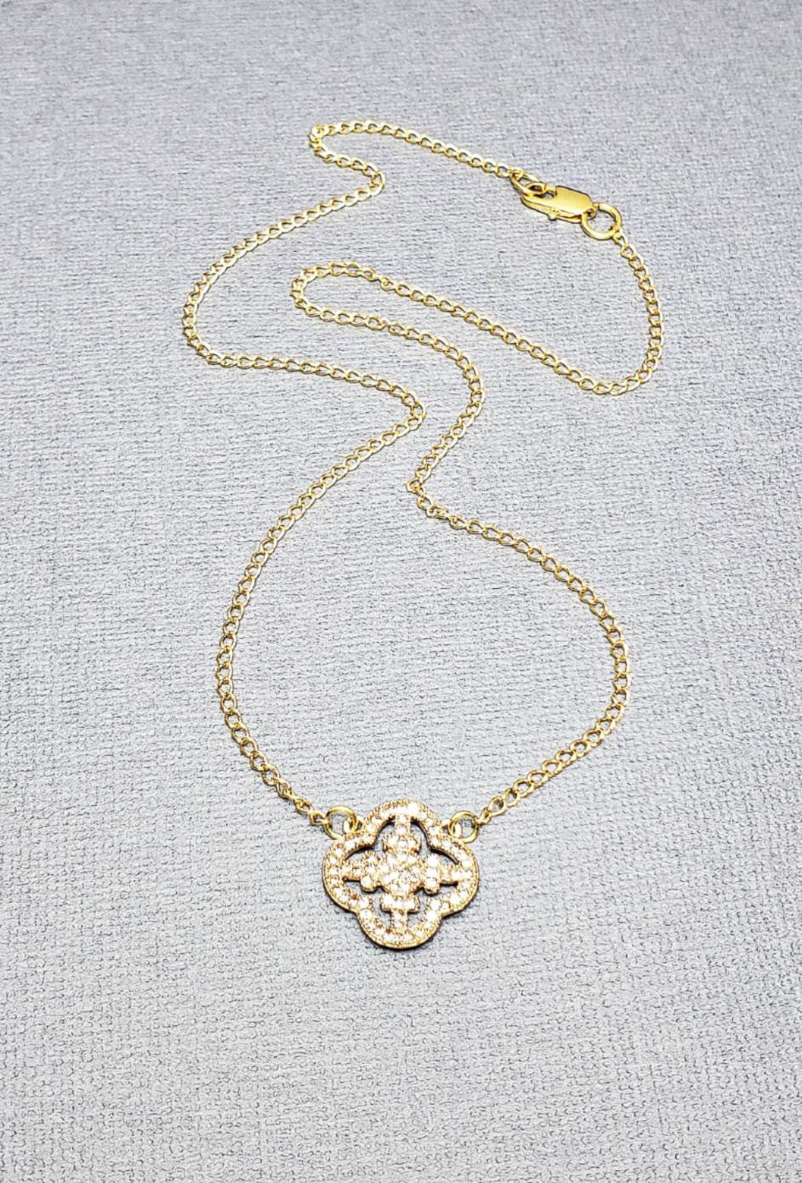 Gold Clover Pendant Necklace | Cubic Zirconia, Lucky Charm - Etsy