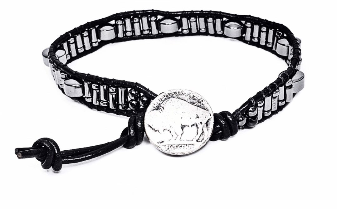 Silver Stone Wrap Bracelet Black Greek Leather Wrap Bracelet Silver Hematite Gemstone Black