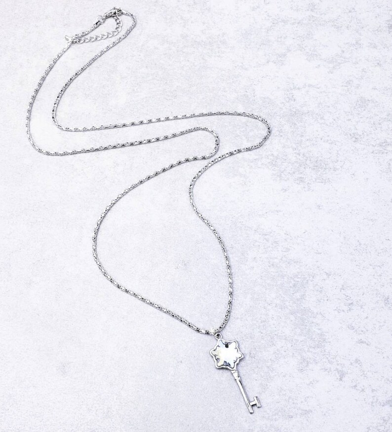 Silver Swarovski Skeleton Key Crystal Pendant Necklace Long - Etsy